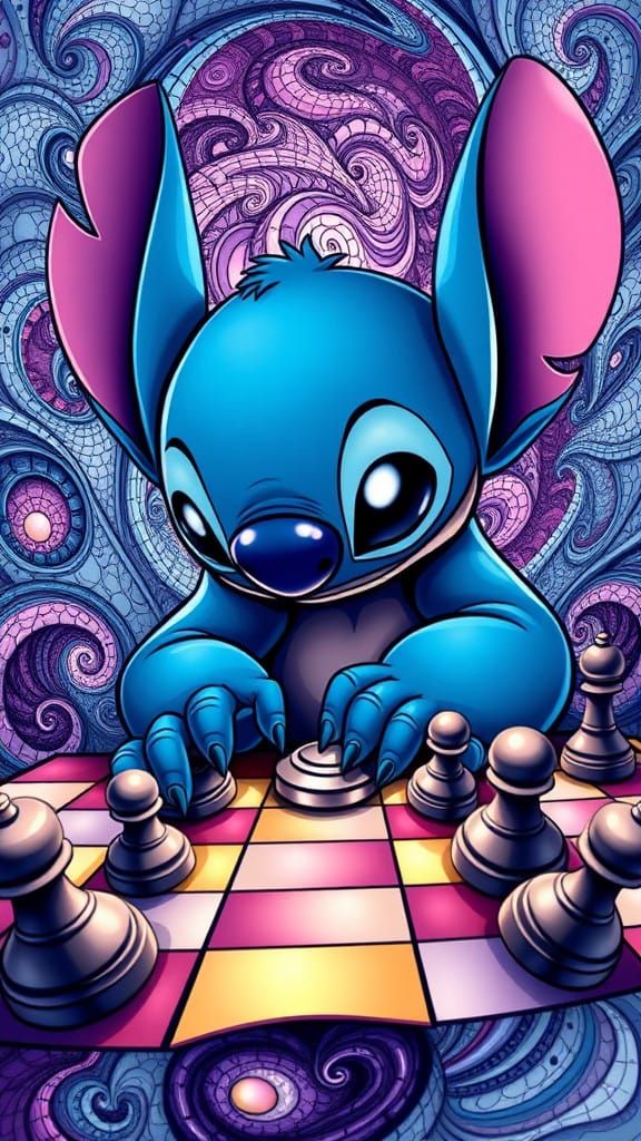 stitch playing chess - Stitch Intently Studies Chessboard A...