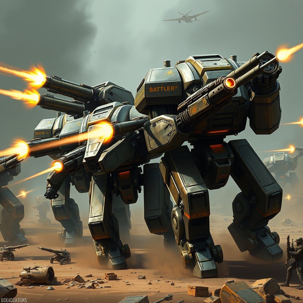 Battlemechs Advance in Industrial Sci-Fi Style - AI Art