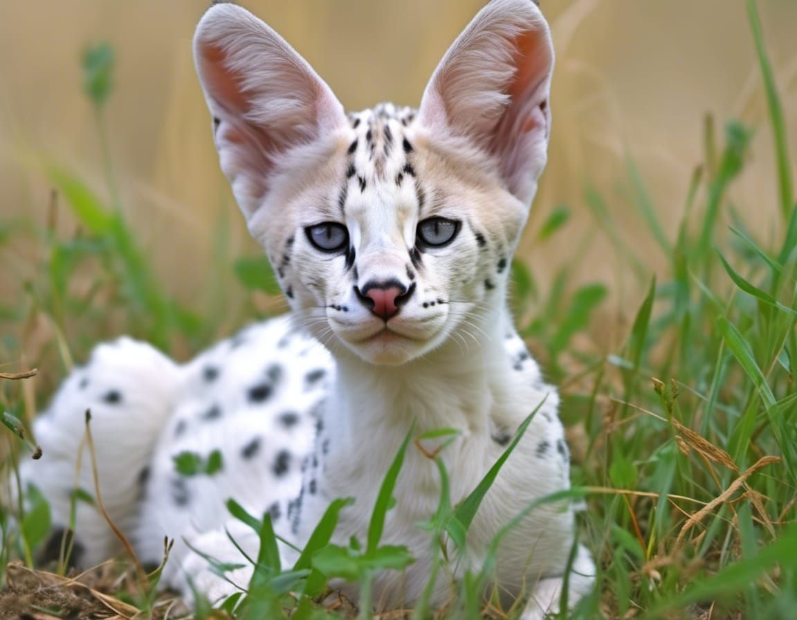 Serval – Leucistic Serval Kitten (white Serval) in the African ...