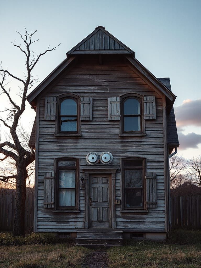 House - Weathered Whimsy House with an Unintentional Face