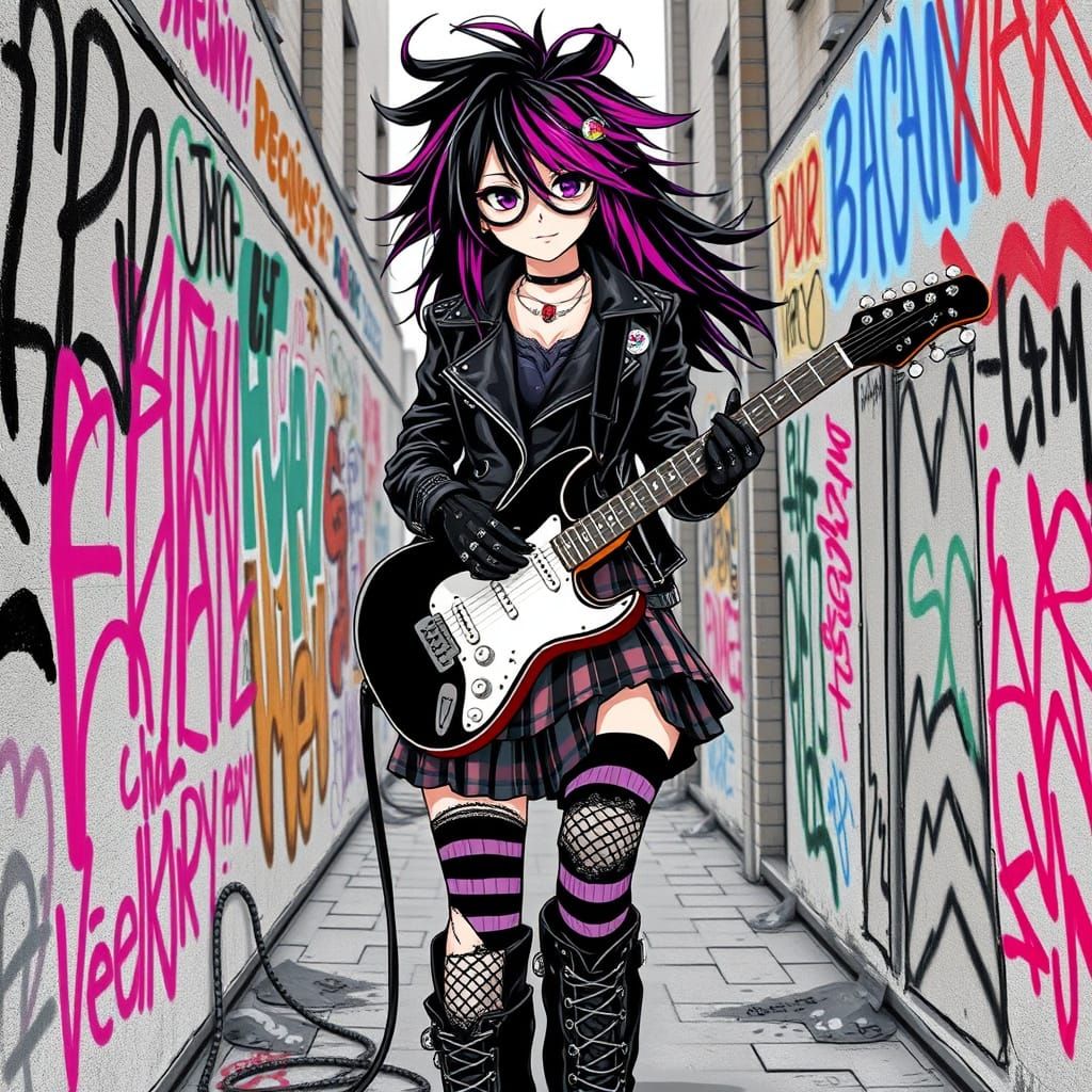 Rebellious Punk-Inspired Emo Trans Girl in Vibrant... - AI Art