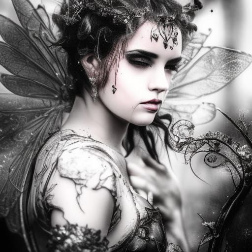 beautiful firr fairy, ink dripping, beautiful features, black hair ...