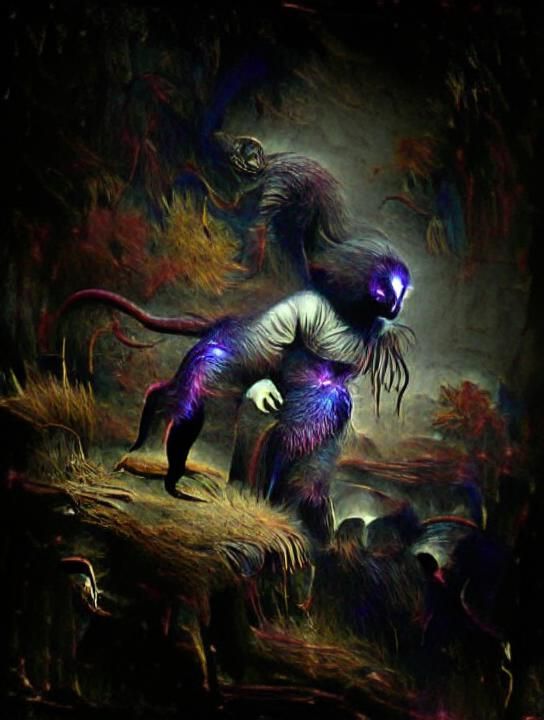 bipedal humanoid monster with some feline features It is primarily gray ...