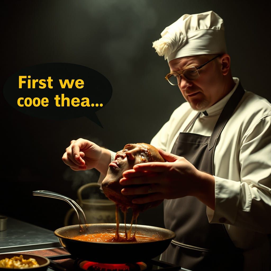Gordon Ramsay cooks a human head in a crying pan and says in a speech ...