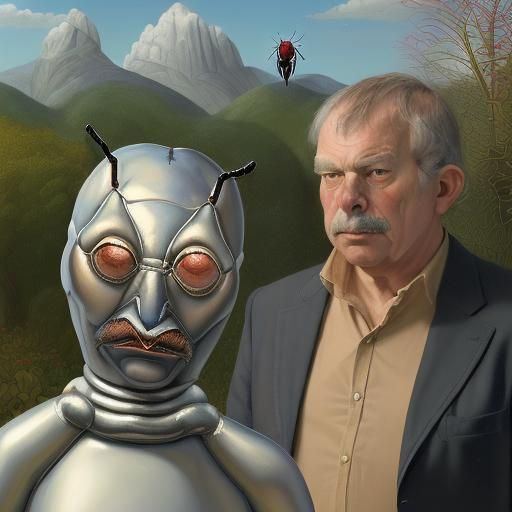 Strange man meeting a bug - AI Generated Artwork - NightCafe Creator