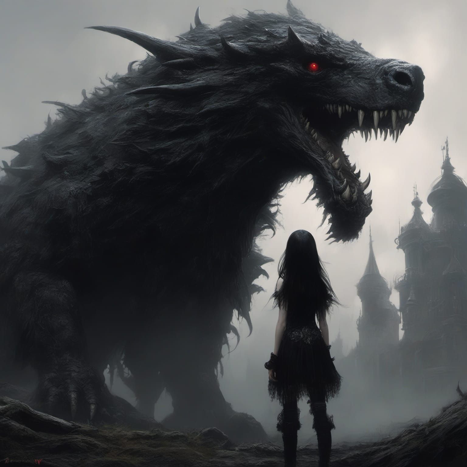 Goth and the Beast - AI Generated Artwork - NightCafe Creator