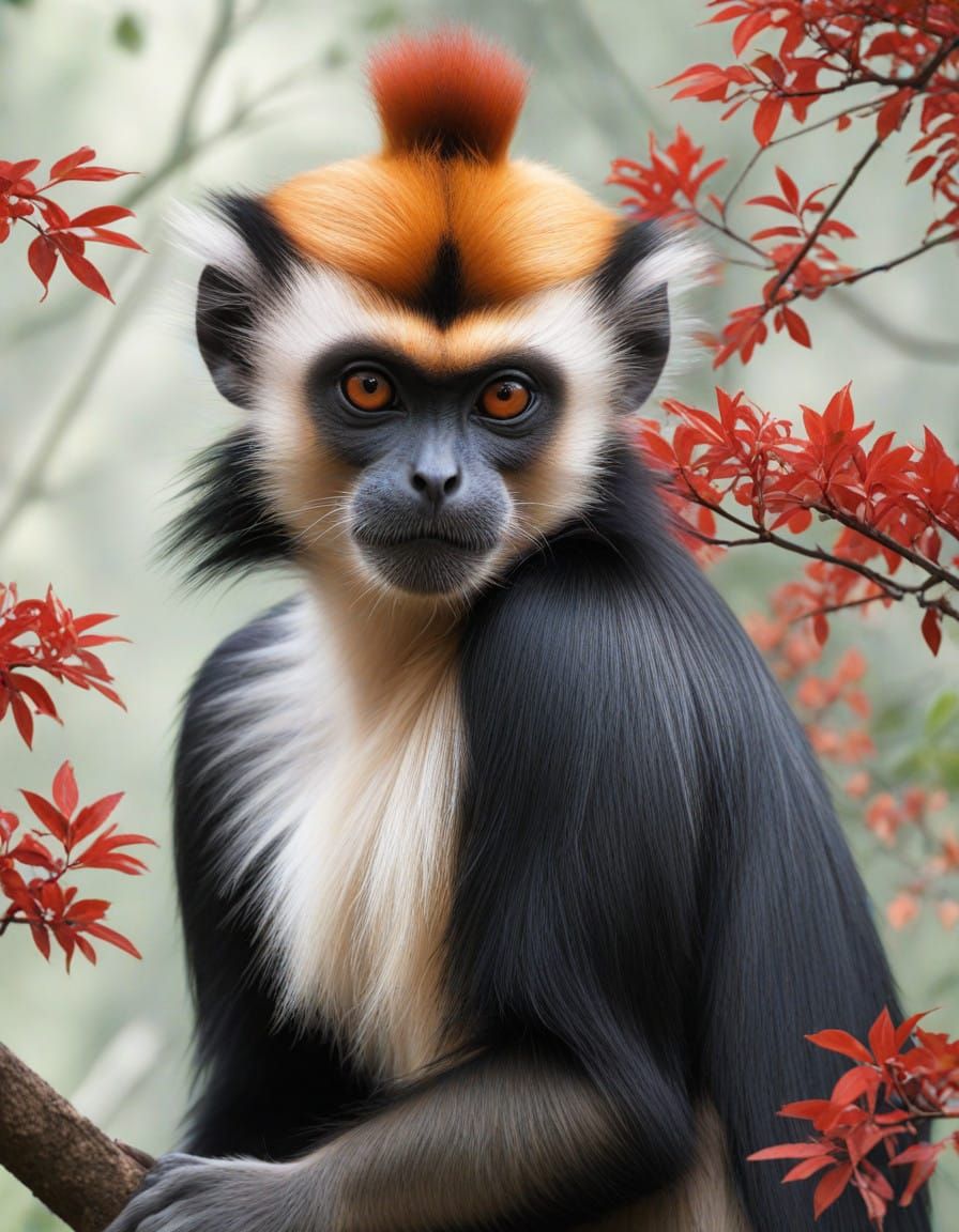Red Shanked Douc Langur - Asian Red-Shanked Douc Langur in S...