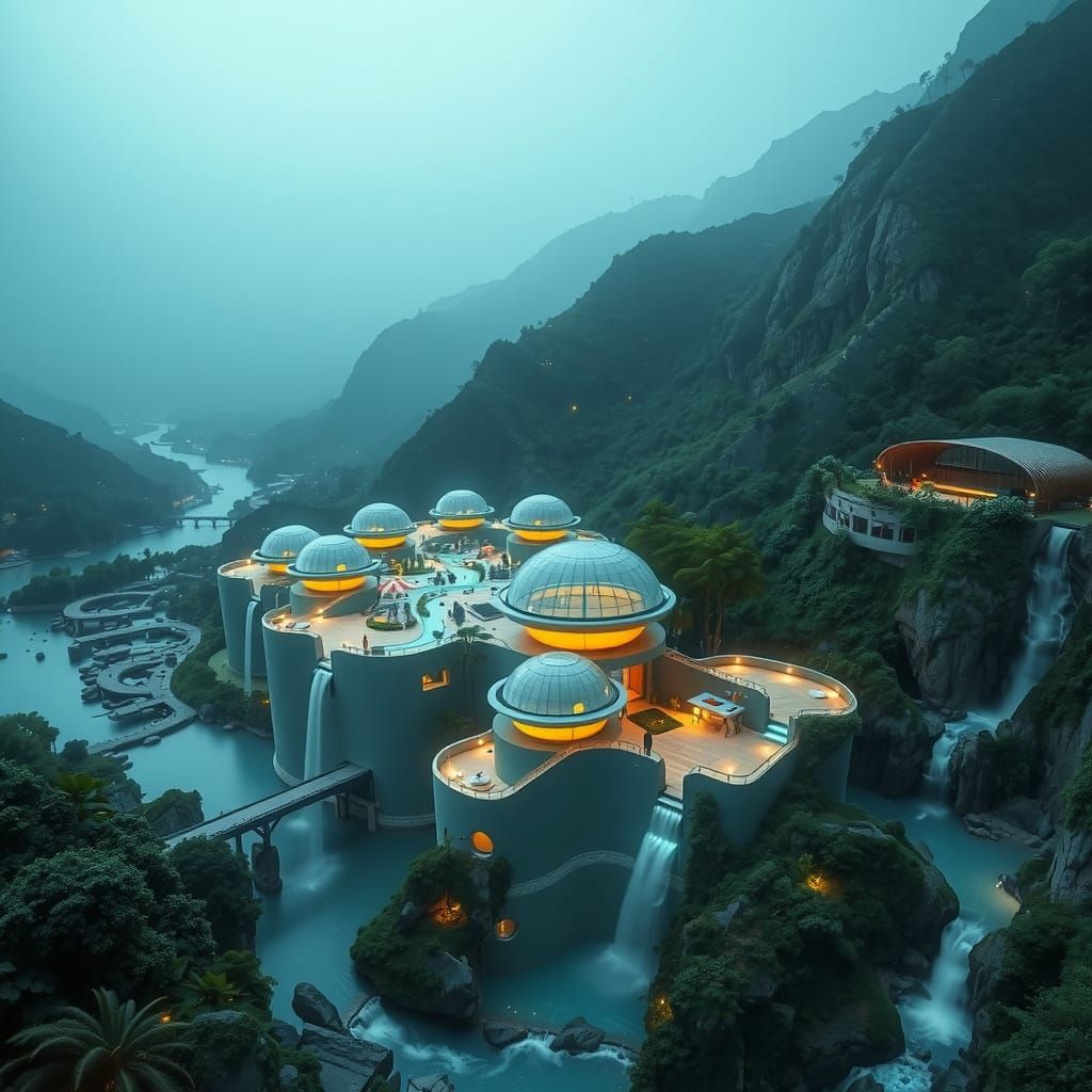 Frutiger Aero City in Bioluminescent Valley - AI Art