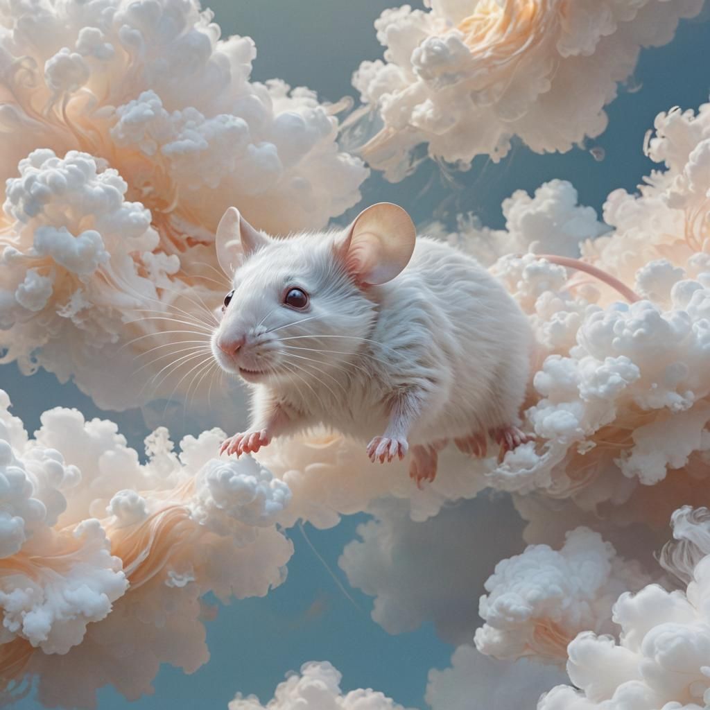 Dreamy Cloud Mouse in Holographic Surrealist Art - AI Art