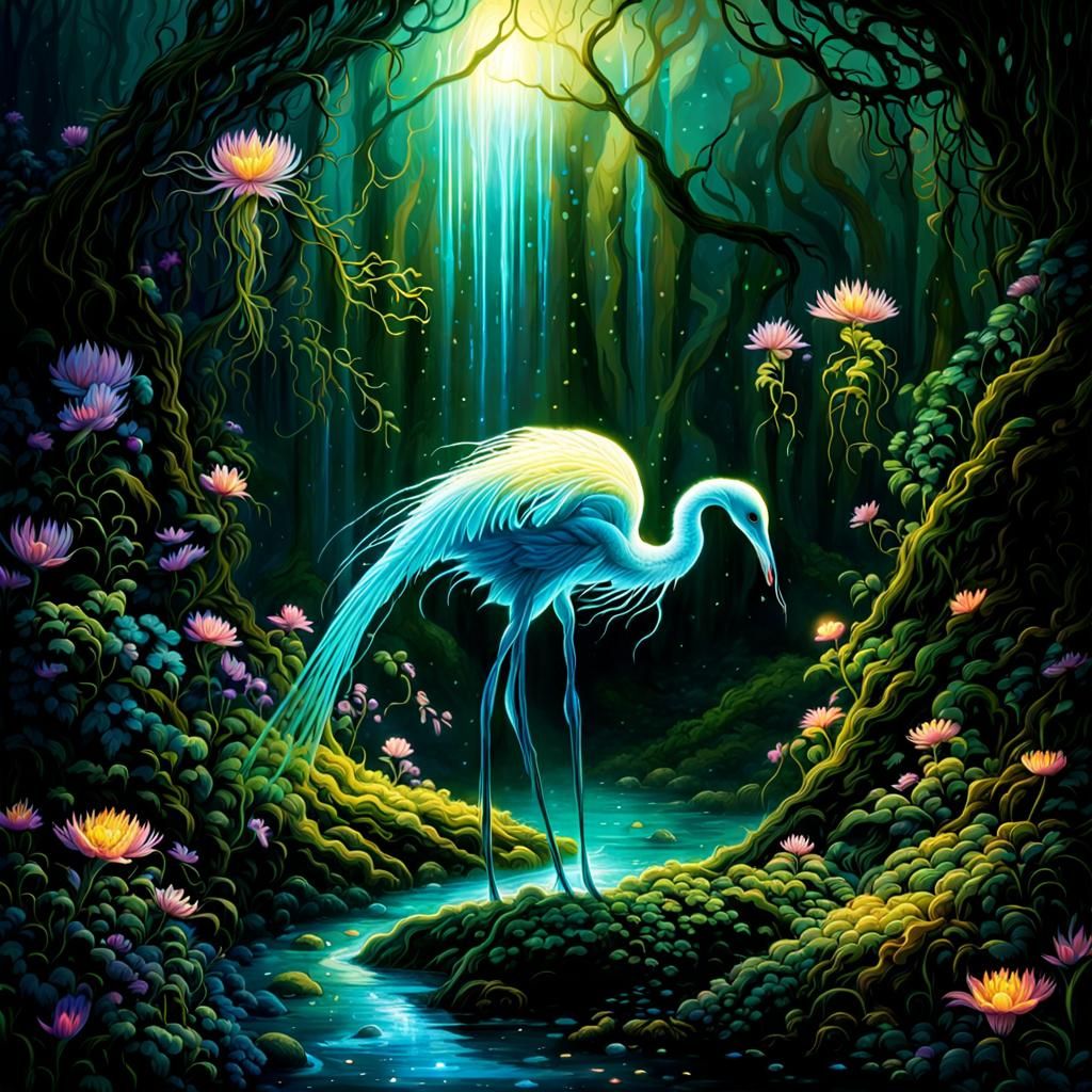 In a bioluminescent and luminous realm, an otherworldly creature ...