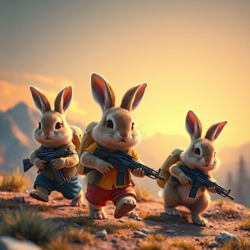 Whimsical Mountain Rabbits Embark on High-Stakes A... - AI Art