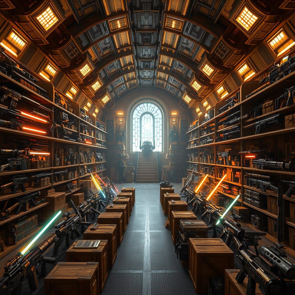 Surreal Armory Chamber Filled with Ancient and Mod... - AI Art
