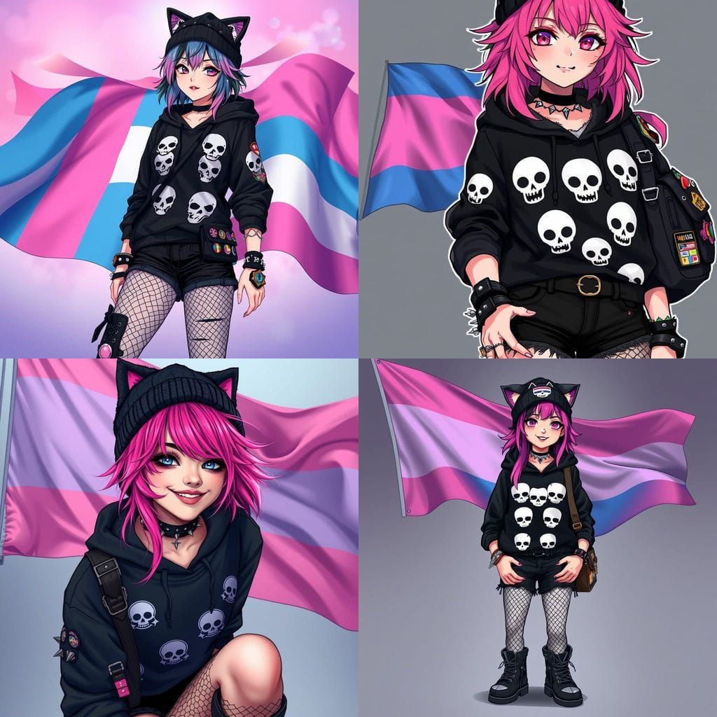 Confident Emo Girl in Vibrant Anime Style - AI Art