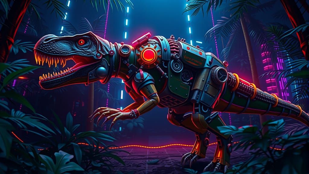 steam rex - Surreal Steampunk T Rex Roams Futuristic Jungle