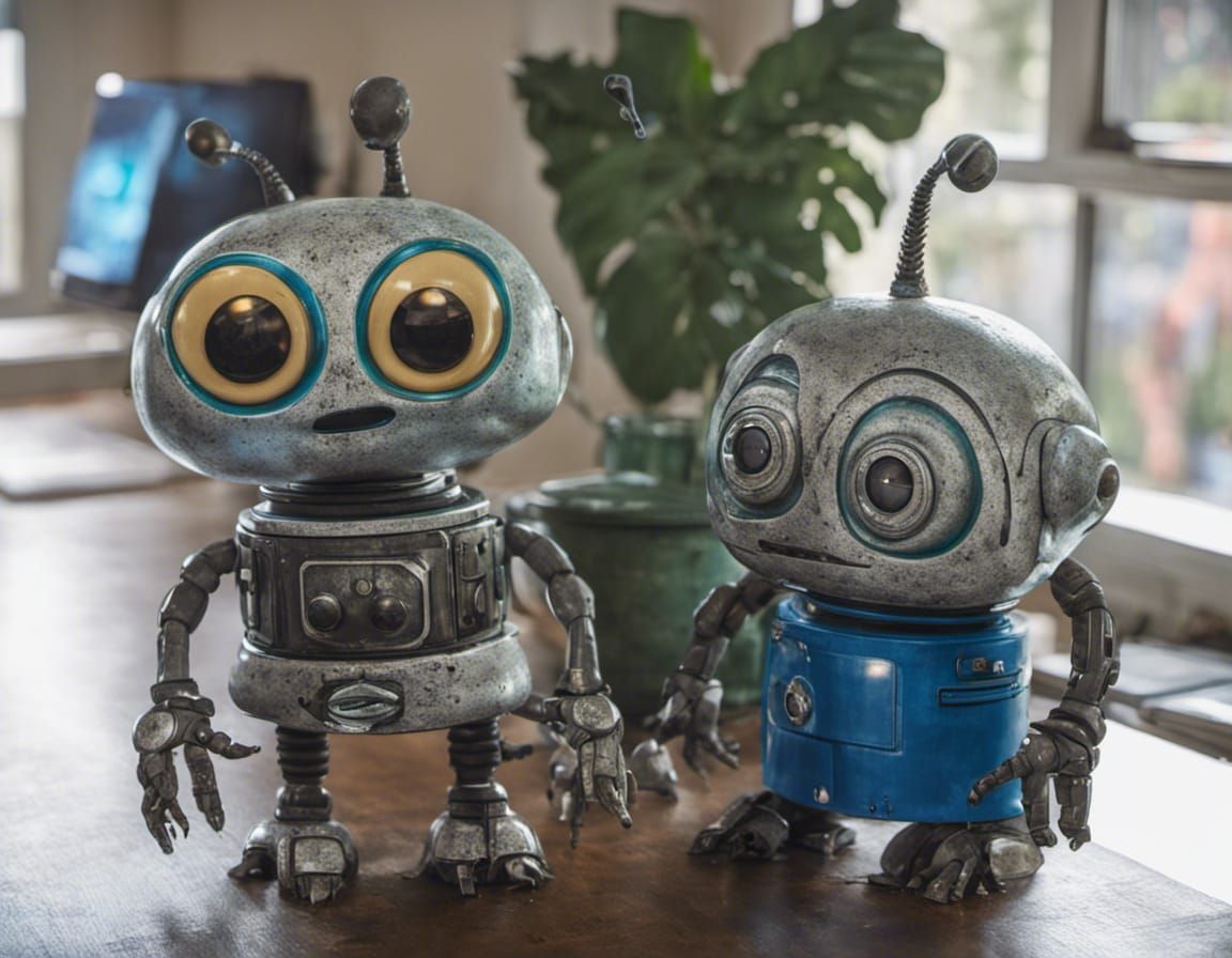 Alien with his friend Robots! - AI Generated Artwork - NightCafe Creator