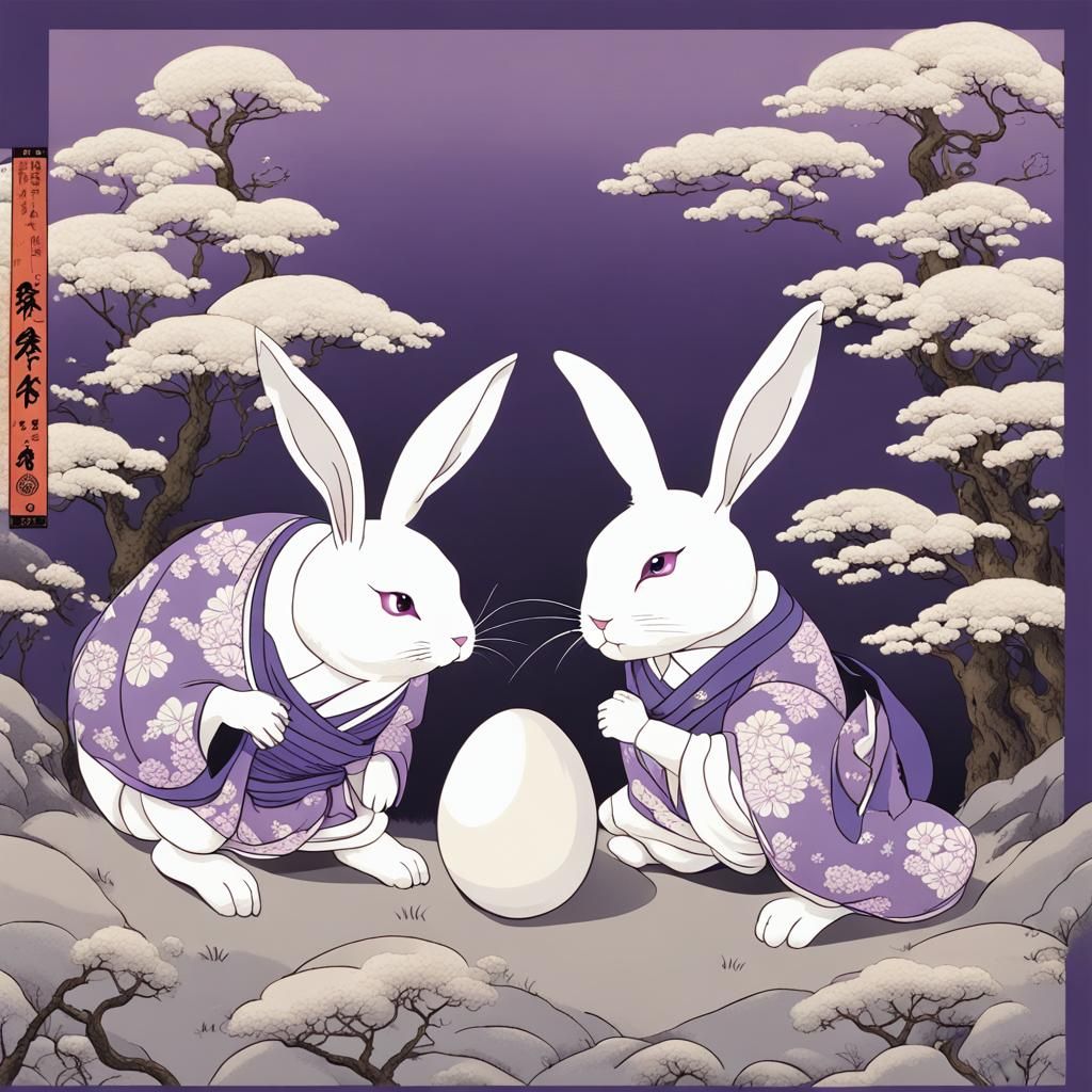 Rabbits in sakura flowers - AI Generated Artwork - NightCafe Creator