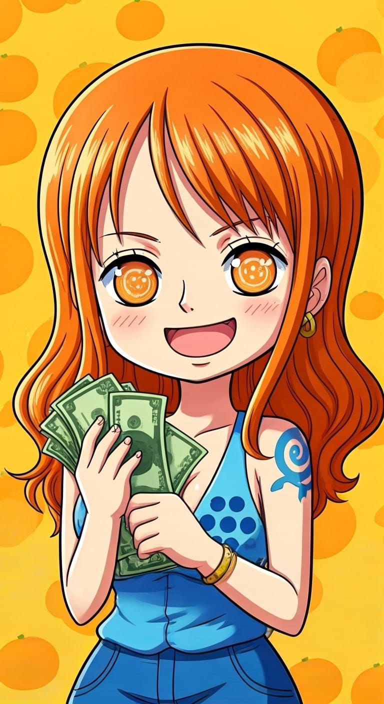 Nami, One Piece Navigator, Chibi Kawaii Style - AI Art