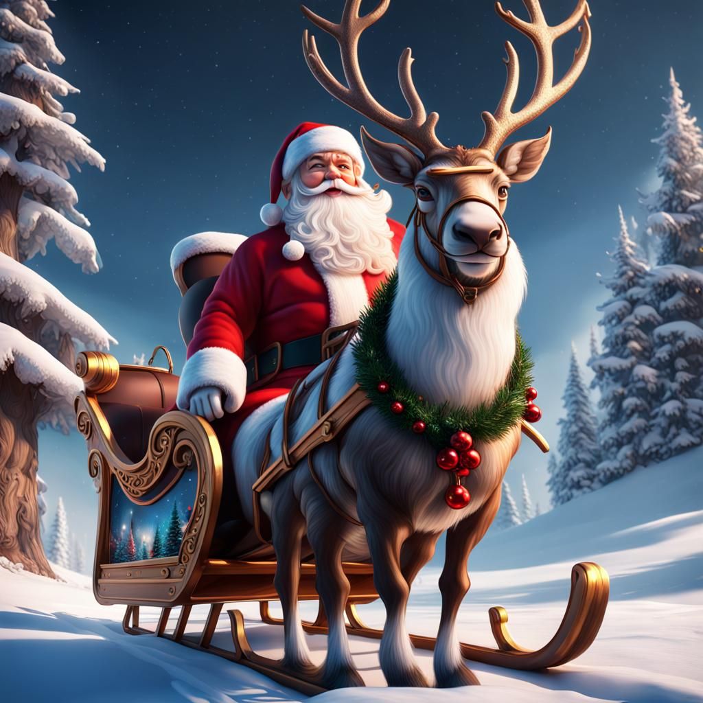 A Very Detailed Beautifully crafted Santa Sled Pulled By Beautiful ...