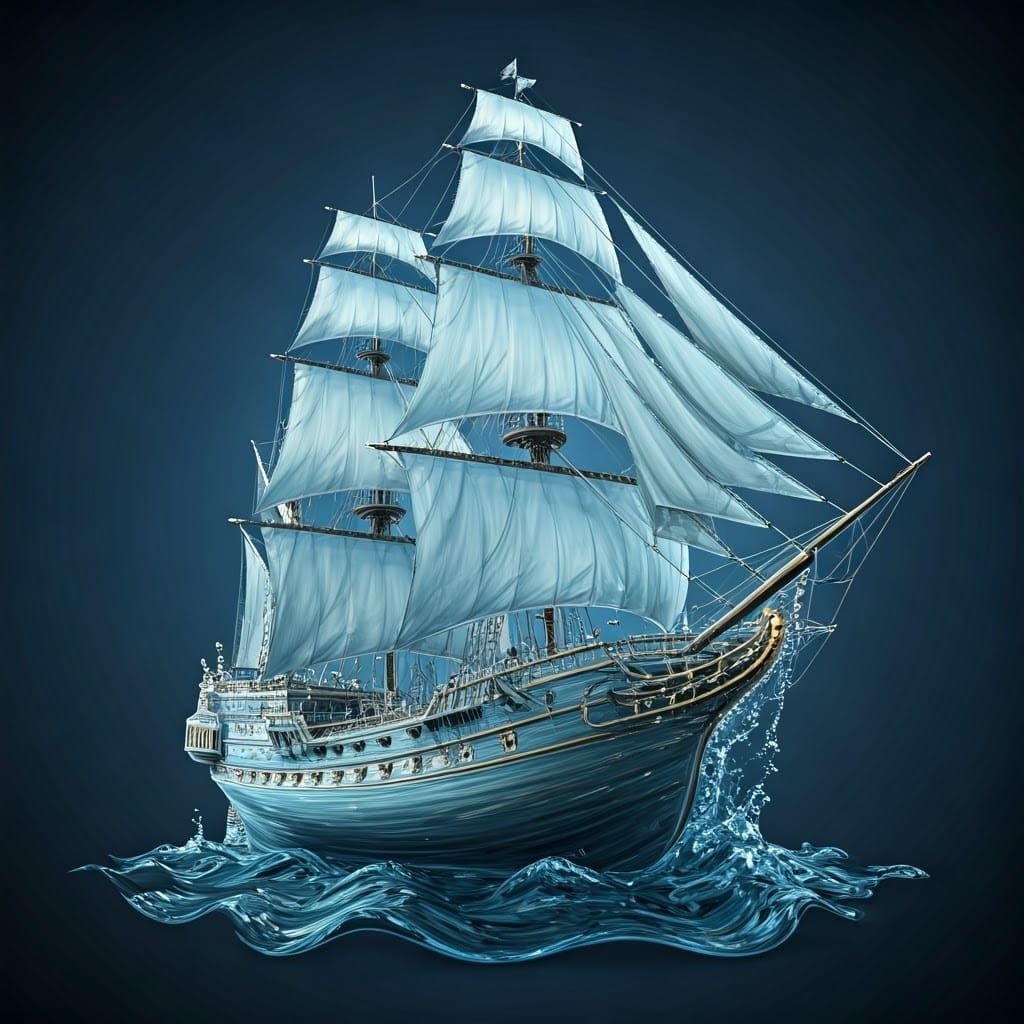 A twisting, floating water made sculpture of royal Ship entirely made ...