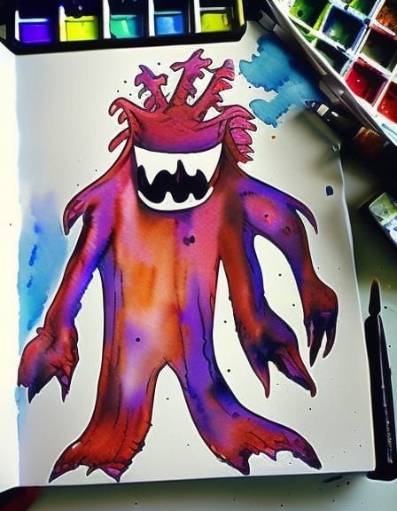 journal page of a black inky monster in watercolor ink - AI Generated ...