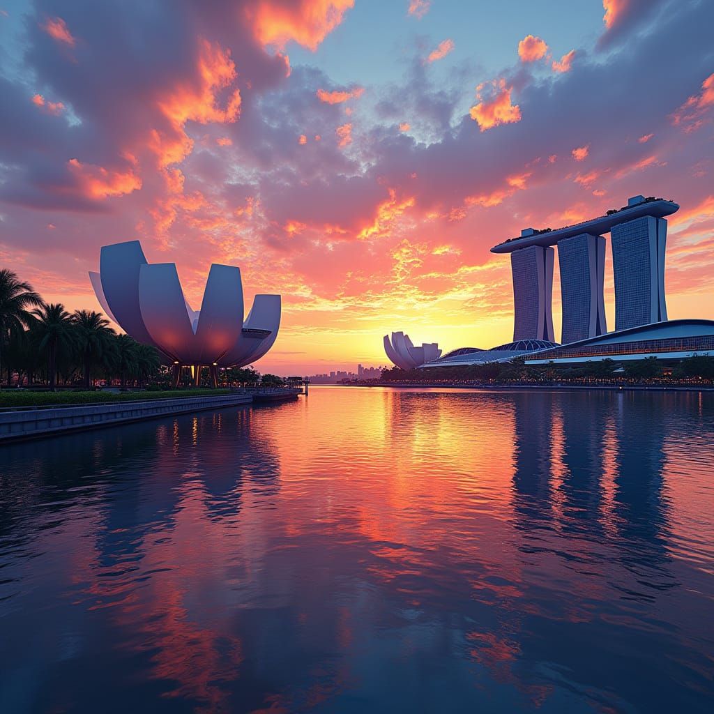 Singapore Marina Barrage Sunset with Marina Bay Sa... - AI Art
