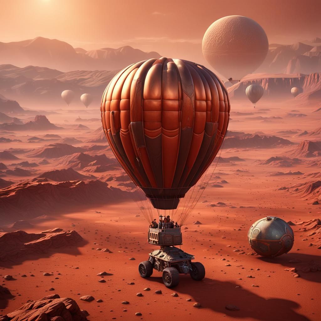 hot air balloon on mars detailed matte painting, deep color ...