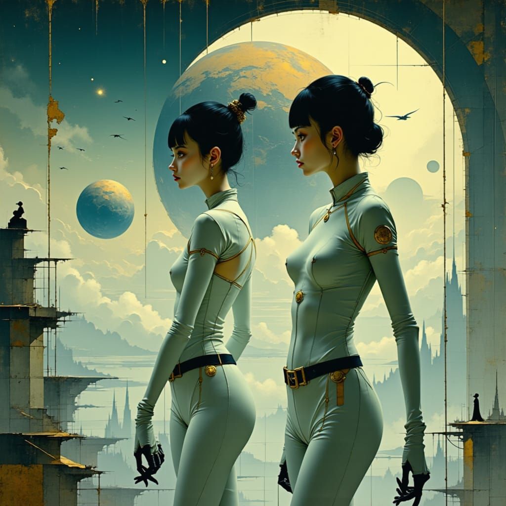 Space Force Women - Retro-Futuristic Women in Space Station