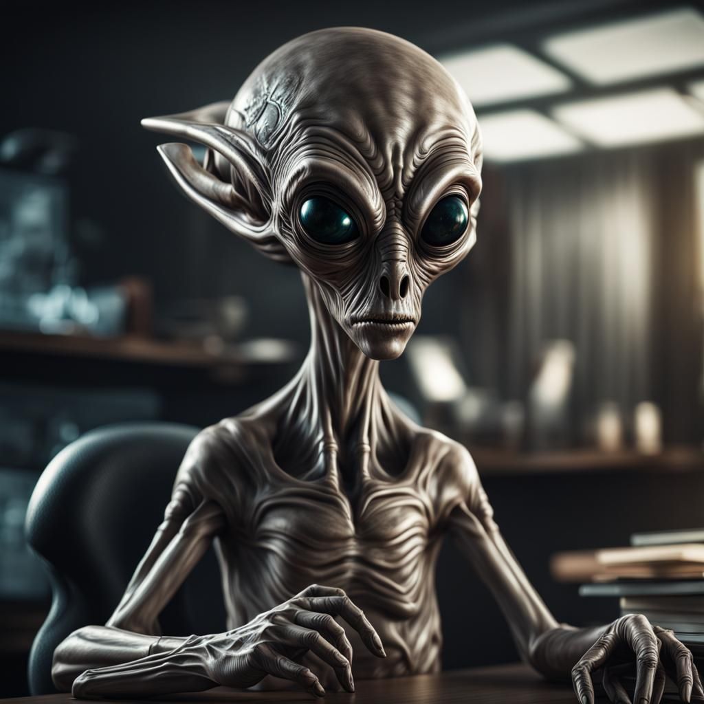 Alien doing office things - AI Generated Artwork - NightCafe Creator