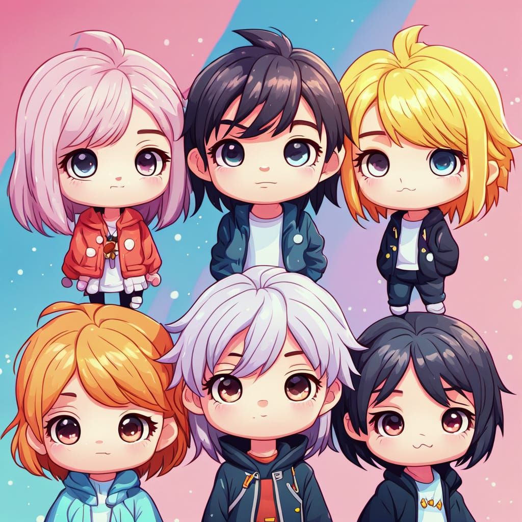 Chibi characters standing together - Chibi Characters Togeth...
