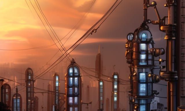 Clockpunk City at Dawn - AI Generated Artwork - NightCafe Creator