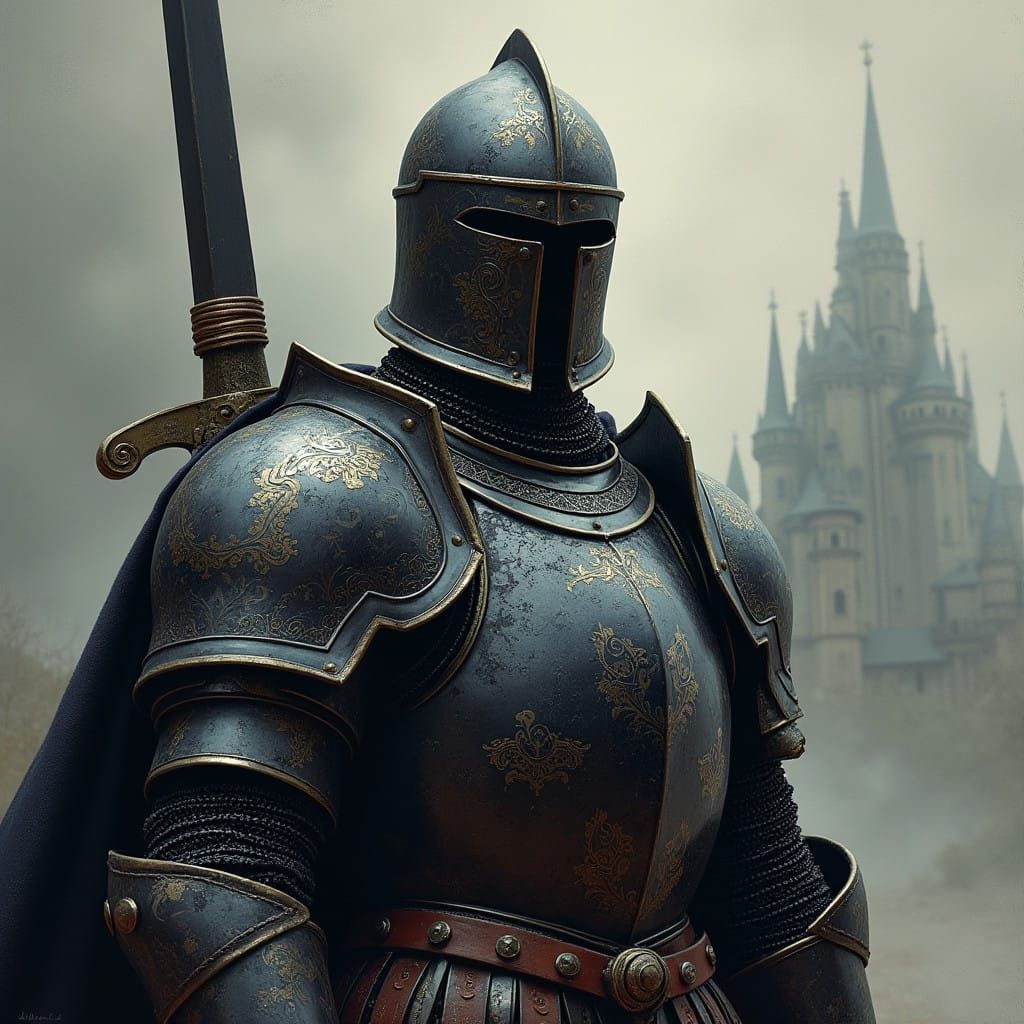 Medieval Knight in Dramatic Plate Armor - AI Art