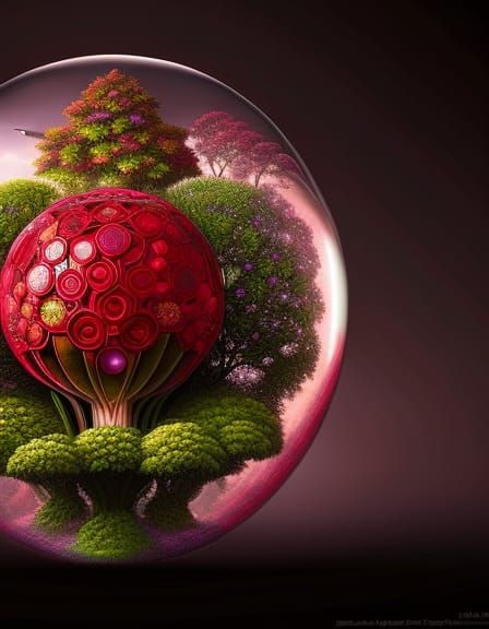 an intricate floral ruby "tree of life": inside a floral bubble ...