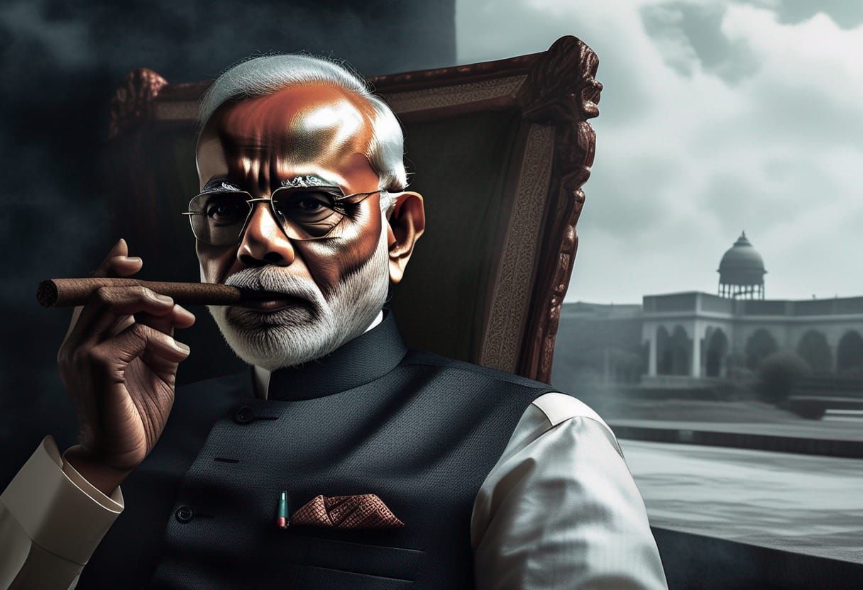 Indian prime minister Narendra Modi with a cigar totally dressed in a ...