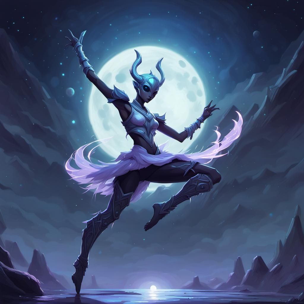 Alien dancer performing in moonlight, league of legends style concept ...