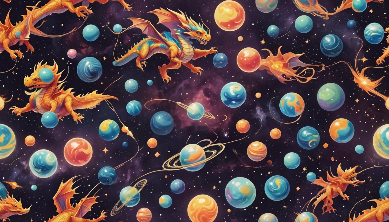 Marbles floating in space, jumping rope in space, baby dragon's ...