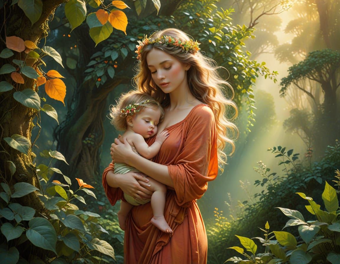 Goddess Gaia Guardian of Children - Surreal Goddess Embracin...