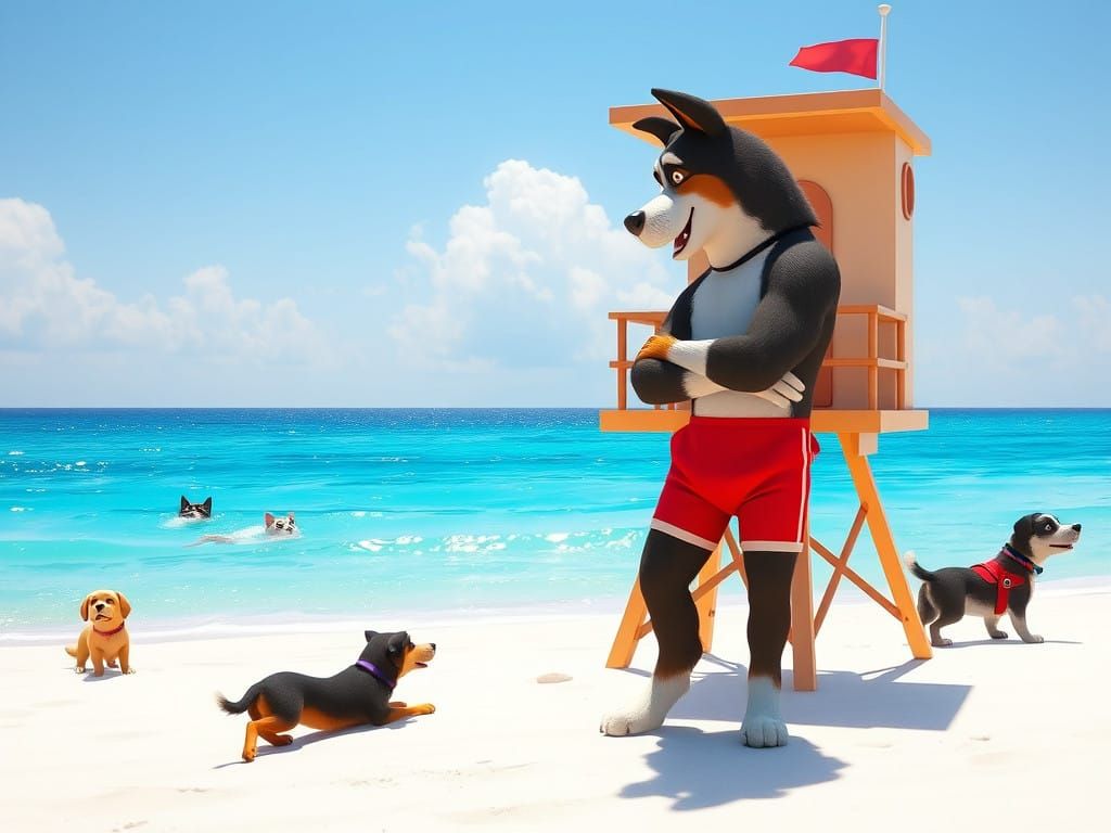 Tough Humanlike Lifeguard Bernese Mountain Dog on ... - AI Art