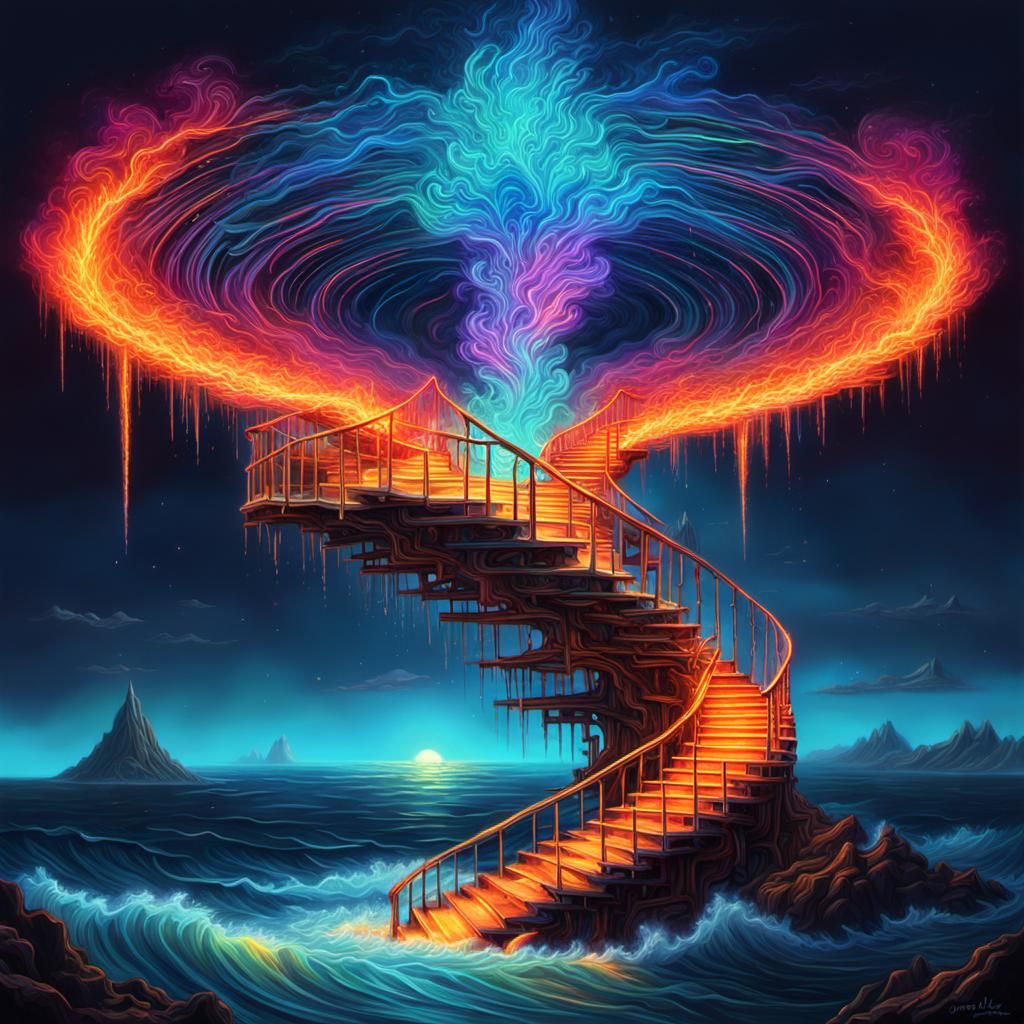 glowing neon magnificent fire entangled bismuth spiraling meticulous ...