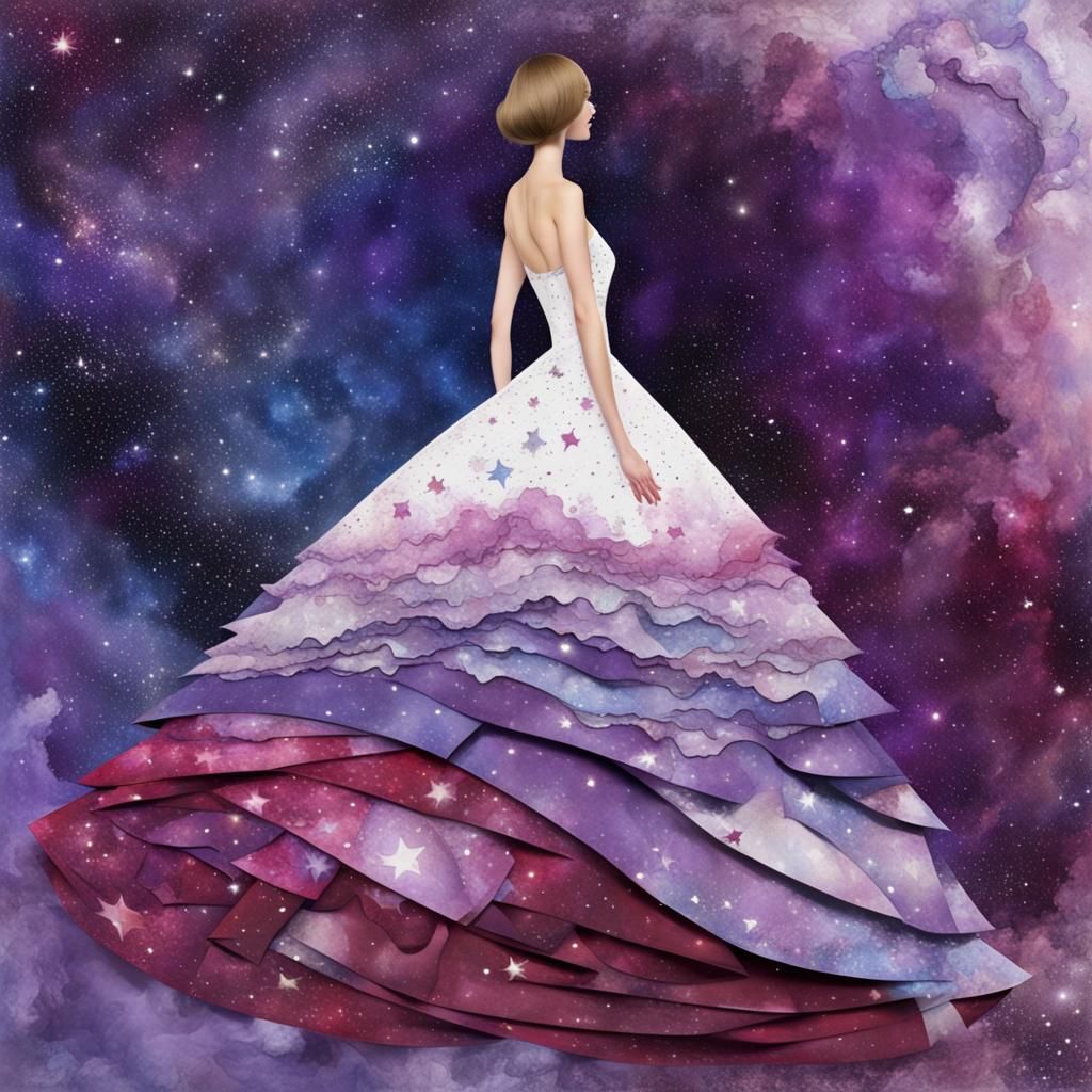 Cosmic Paper Collage :: Long Flowing Ballgown Made of Nebula Scrapbook ...