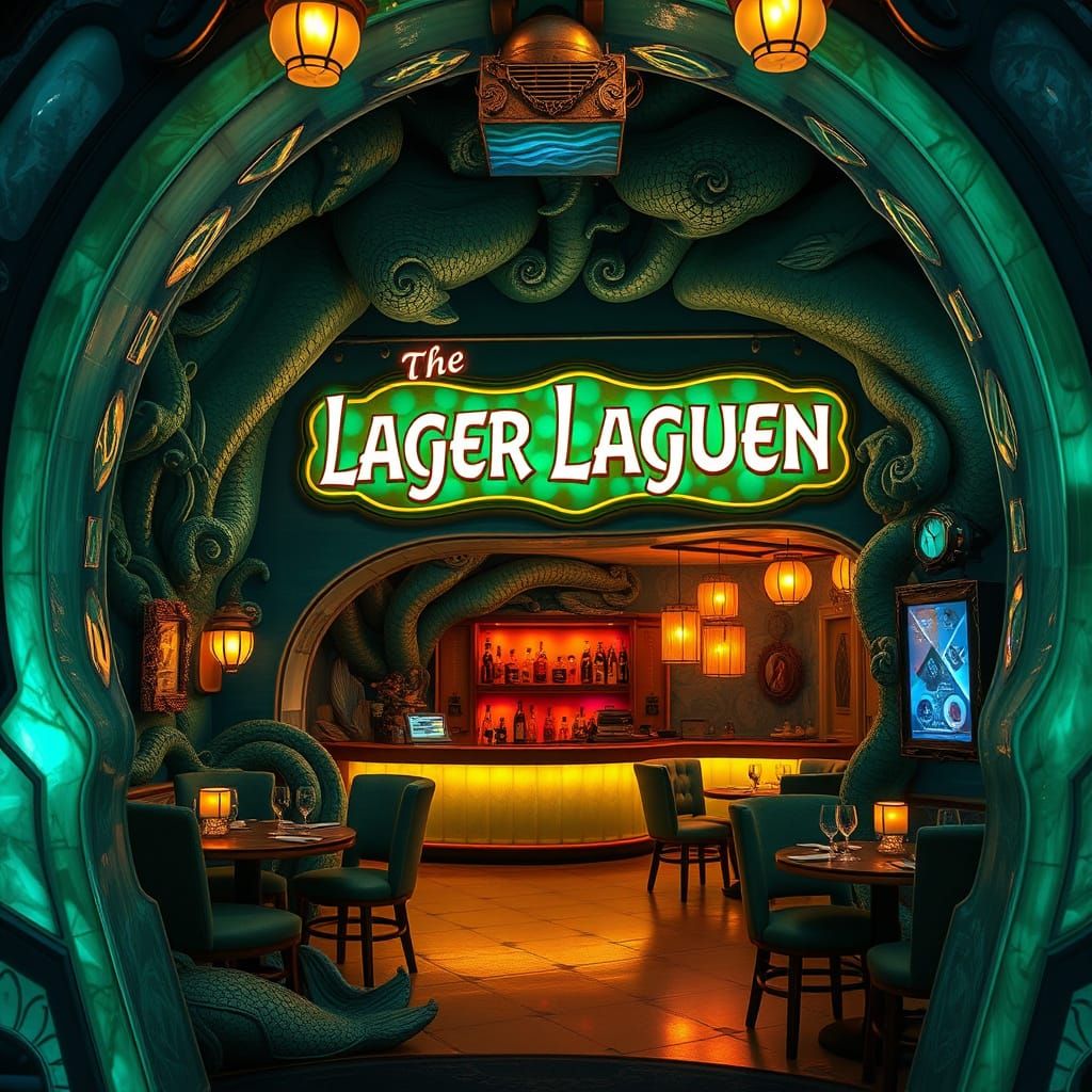 Futuristic Mermaid Dive Bar in Enchanted Art Nouve... - AI Art