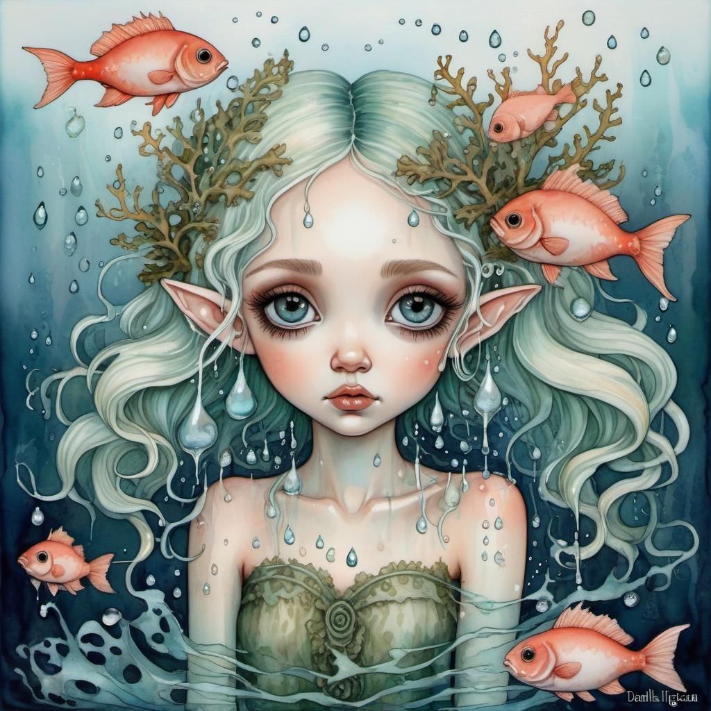 wet drops, splash, drip, seaweed,coral,fish, ocean sea waves water elf ...