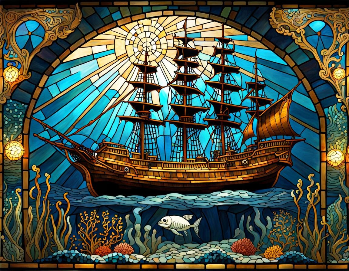 Stained Glass Pirate Ship - AI Generated Artwork - NightCafe Creator