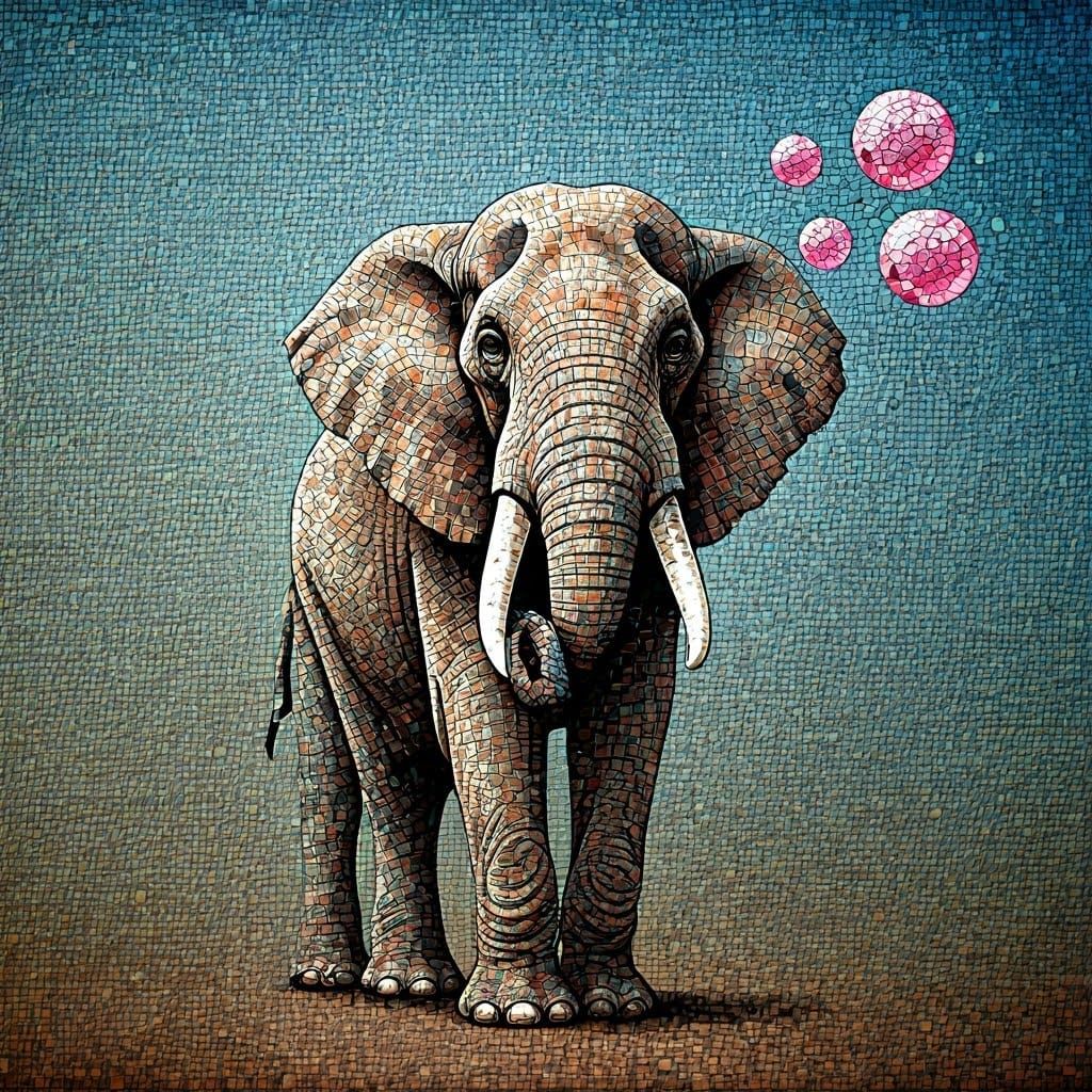 Mosaic tiles patterns elephant made of mosaic tiles with pink bubbles ...