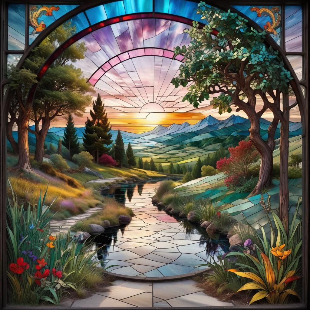 Stained glass landscape (A) - AI Generated Artwork - NightCafe Creator