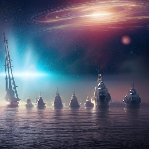 a fleet of ships exploring the cosmos Jordan Grimmer depth of field ...