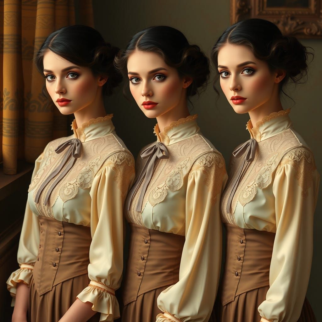 Triplets of beauty - Elegant Women in Refined, Chiaroscuro-I...