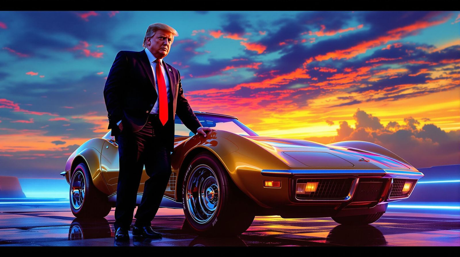 Golden Corvette Showstopper in Retrofuturistic Dre... - AI Art