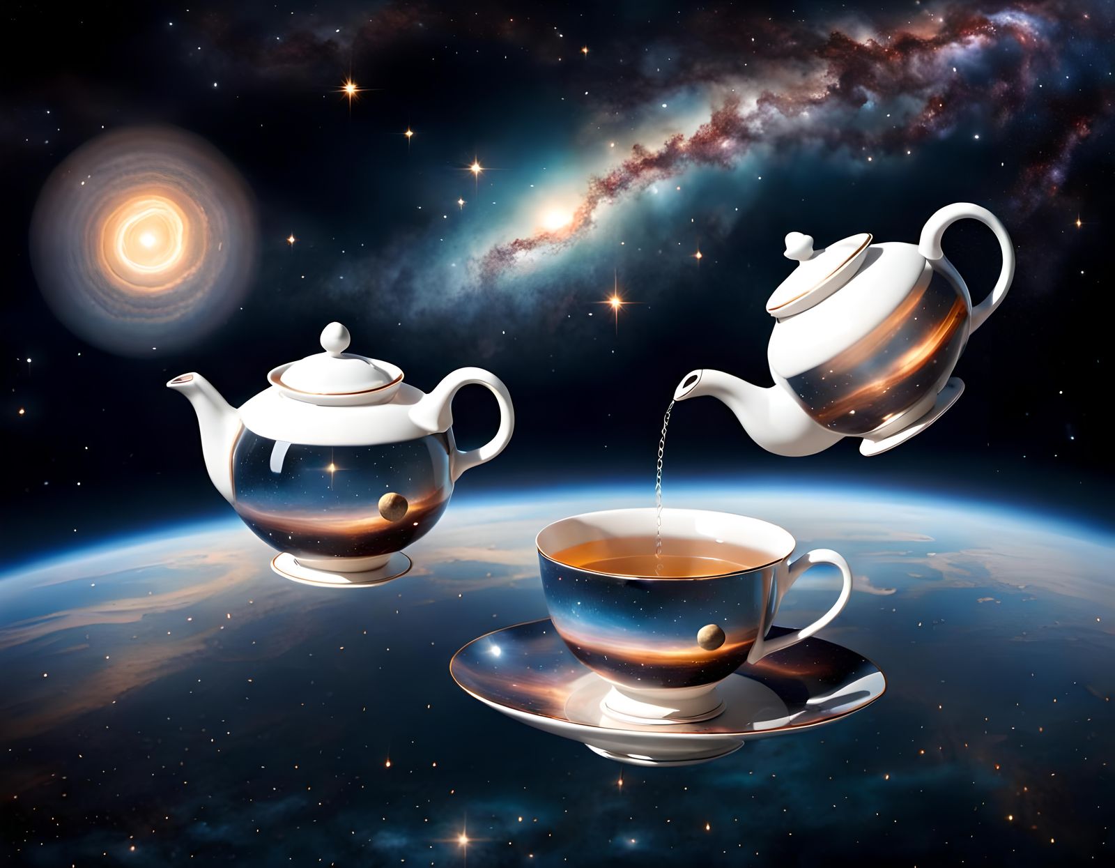 Tea Set in Space - AI Generated Artwork - NightCafe Creator