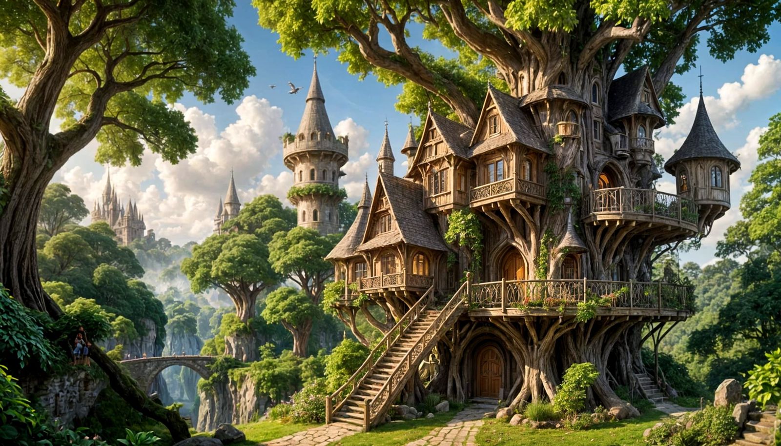 fancy treehouse - Whimsical Elven Castle Treehouse in a Maje...