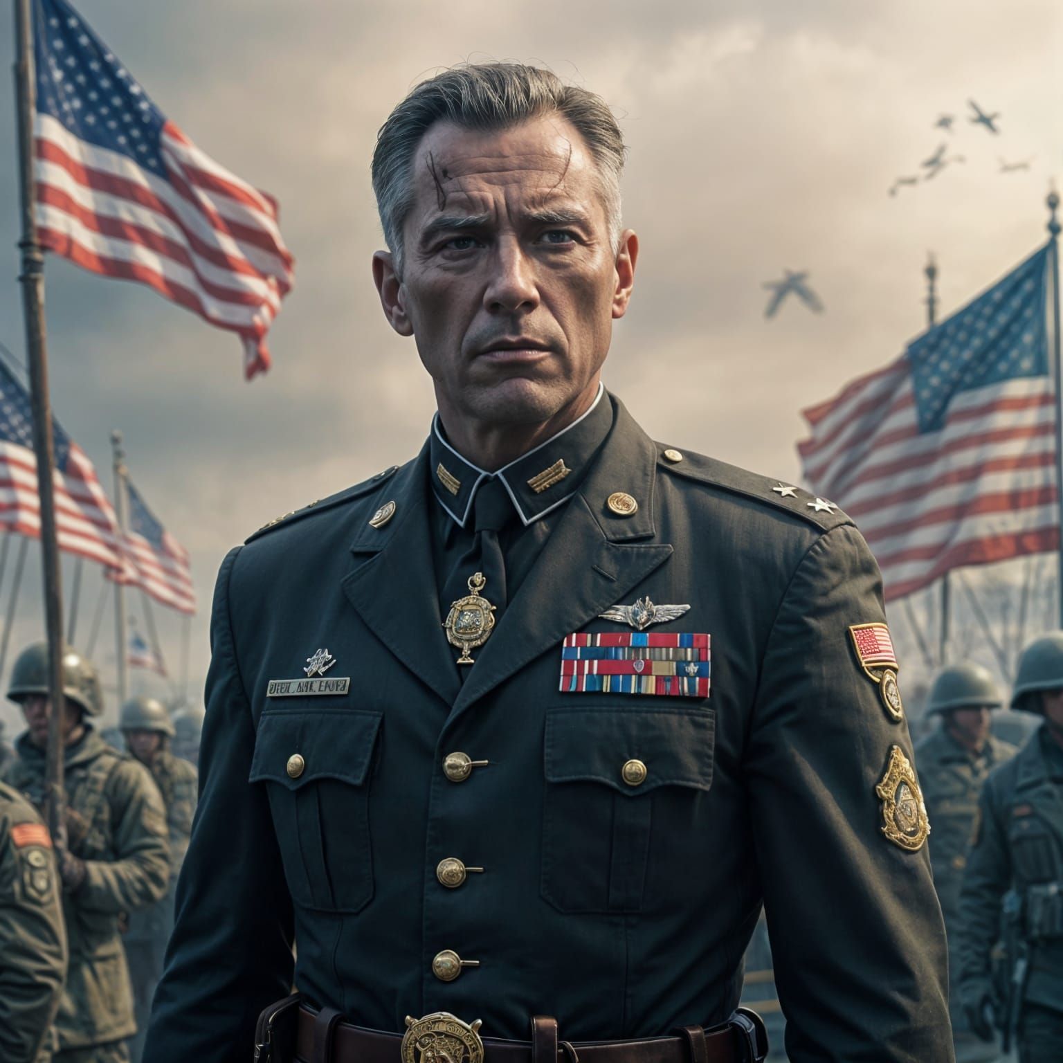 Never forget - Realistic Military Figure in Faded Memorial B...